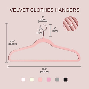 Wellong Velvet Clothes Hangers, 16.8 Inches Non-Slip Skirt Hangers, Sturdy Dresses Hangers with Shoulder Notches, Space Saving Clothing Hangers for Adults Pink 22 Packs