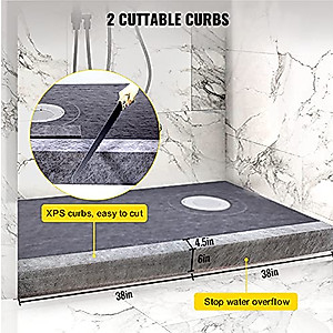 VEVOR Shower Curb Kit, 38"x60" Watertight Shower Curb Overlay with 4" ABS Offset Bonding Flange, 4" Stainless Steel Grate, 2 Cuttable Shower Curb and Trowel, Shower Pan Slope Sticks Fit for Bathroom