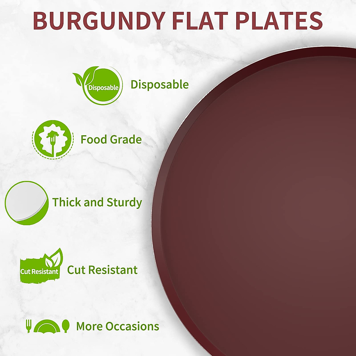 DYLIVeS 50 Count 9 inch Burgundy Paper Plates, Maroon Disposable Party Dessert Plates Flat Plates Round Food Serving Trays Platter, Birthday Party Supplies for Appetizers, Cake, Graduation, Holiday