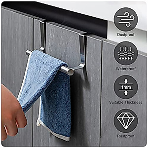 Steel Over The Door Towel Rack Bar 2 Pack, Towel Rack for Cabinet, LADYAMZ 9 Inch Kitchen Bathroom Towel Holder Storage for Bathroom Laundry Office Cupboard Door Holds Hand Dish Towels (Black+Silver)