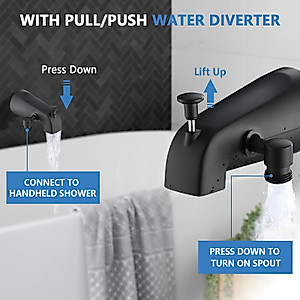 Sperwoesy All Metal Tub Spout with Diverter Matte Black, Fits 1/2” or 3/4" Threaded Pipes, Bathtub Faucet with Shower Diverter for Convenient Water Control