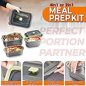 SUBRON 2Pcs Stainless Steel Food Storage Containers with Airtight Lids Set, Stackable Leak Proof Metal Lunch Bento Box Dishwasher & Freezer Safe (51+64oz