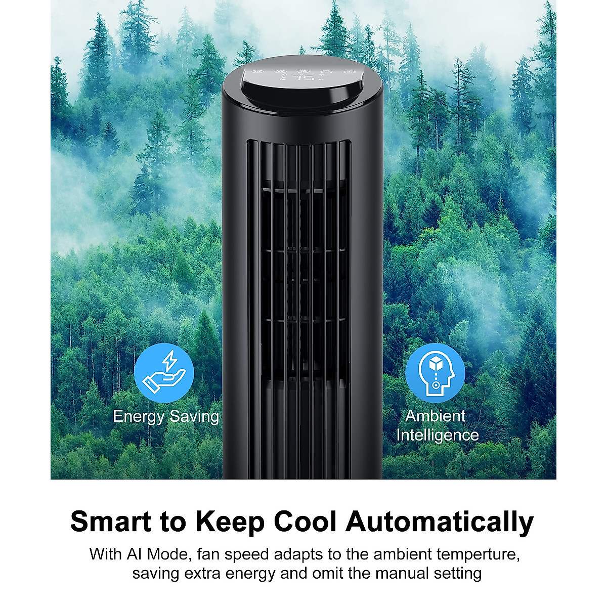 Tower Fan for Bedroom, 20ft/s Quiet Cooling Fan, 70° Oscillating Floor Fan with Remote,Led Display,3 Speed Options,4 Modes,12Timer,13“ Bladeless Portable Table Fan for Bedroom Office Home Black