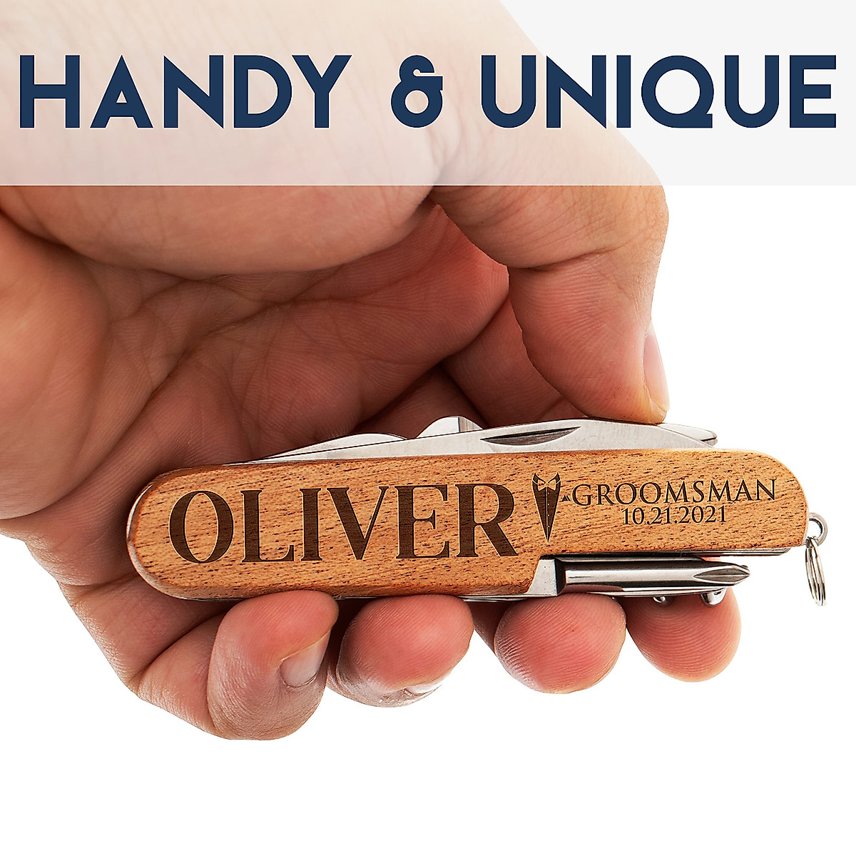 Set of 6 - Personalized Pocket Knife for Groomsmen - 8-Function Multi-Tool Custom Knives - Engraved - Groomsmen Gifts for Wedding, Groomsman Proposal Gifts