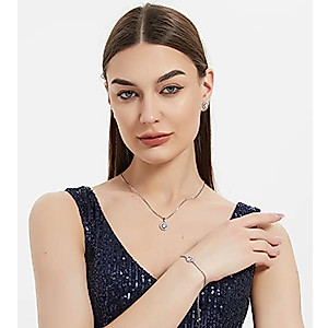 UDYLGOON Round Earrings Necklace Bracelet Jewelry Set For Women Bridal Bridesmaid Party Prom Daily (Silver)