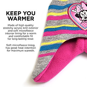 Disney Girls Toddler Winter 2-4 Or Minnie Mouse Hat and Kids Gloves Ages 4-7, Pink/Grey-Mittens Set, 2-4T
