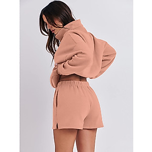 ANRABESS Women's Two Piece Outfits Sweat Lounge Short Set Long Sleeve Gym Sweatsuit Tracksuit 2024 Fall Fashion Clothes Small