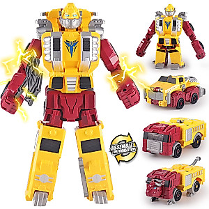 Car Toy for 3 4 5 6 7 Year Boy, Kids Construction Truck Vehicles Robot, Transform into Big Rescue Bot, Magnetic STEM Building Action Figure for Toddlers, Holiday Birthday Gift for Girl (Yellow)