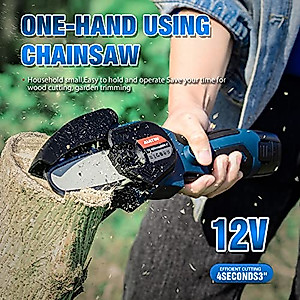 ALATIN Mini Chainsaw Cordless 4Inch ,electric Handheld Chainsaw with 2Pcs Chargeable Batteries,powered by a 12V 1500mah battery, used for wood cutting, tree trimming, gardening(2 chains)