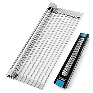 Zulay Kitchen 17.5" Multipurpose Roll Up Dish Drying Rack & Trivet - Heavy Duty, Silicone-Coated Stainless Steel Roll Up Rack, Rolls Out Over Any Sink - Versatile Roll Up Sink Drying Rack