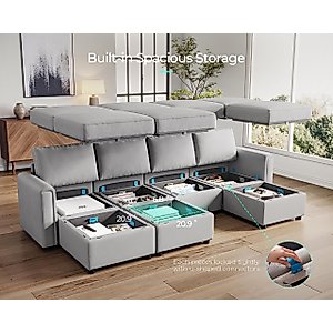 LINSY Home Modular Sectional Sofa, Convertible U Shaped Sofa Couch with Storage, Memory Foam, Modular Sectionals with Ottomans, 7 Seat Oversized Sofa Couch with Chaise for Living Room, Grey