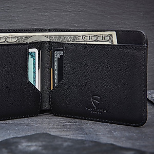 Vaultskin MANHATTAN Slim Minimalist Bifold Wallet and Credit Card Holder with RFID Blocking and Ideal for Front Pocket, Black
