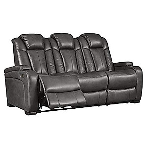 Signature DESIGN BY ASHLEY Turbulance Power Reclining Sofa with USB Charging Port, Dark Gray