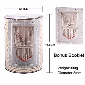 XKDOUS Macrame Cord 3mm x 220Yards, Natural Cotton Macrame Rope, Cotton Cord for Wall Hanging, Plant Hangers, Crafts, Knitting, Decorative Projects, Soft Undyed Cotton Rope