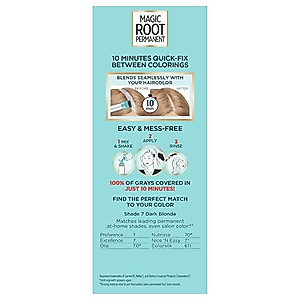 L'Oreal Paris Magic Root Rescue 10 Minute Root Hair Coloring Kit, Permanent Hair Color with Quick Precision Applicator, 100 percent Gray Coverage, 7 Dark Blonde, 1 kit (Packaging May Vary)
