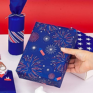 WRAPAHOLIC Wrapping Tissue Paper - 60 Sheets 14 x 20 Inch Blue Red White Tissue Paper Bulk for Independence Day Gift Wrapping, Arts & Crafts, Packing and Decorations