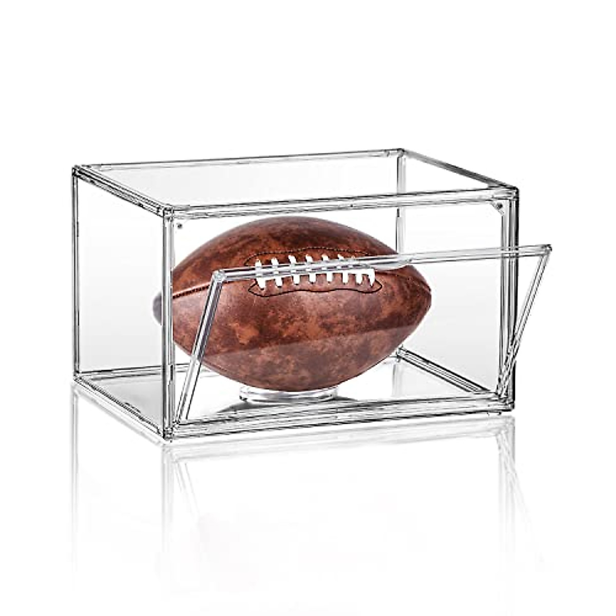 Football Display Case Full Size, Clear Acrylic Football Case Display Case with Magnetic Door and UV Protection, Professional Grade Stackable Football Display Box - 1 Pack