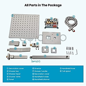gotonovo 10" Rainfall Shower Head Shower Faucet Set Brushed Nickel Wall Mount Bathroom Shower System with Tub Spout Square High Pressure with Hand Sprayer Rough-In Valve