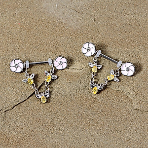 Body Candy 14G Womens Nipplerings Piercing Steel 2Pc Yellow Accent Flower Bee Dangle Nipple Ring Set 5/8"