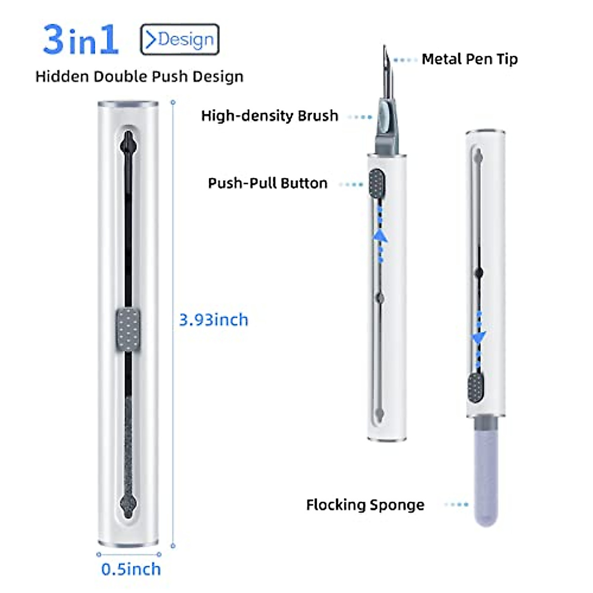 2Pcs Airpod Cleaner Kit，Earbud Cleaning Kit for Airpods Pro 1 2 3， Multi-Function Cleaning Pen with Soft Brush Flocking Sponge，Suitable for Bluetooth Headset, Charging Box, Mobile Phone, Earbud