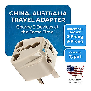 Australia Power Plug Adapter, OREI US to China Plug Adapter, 2 in 1 Type I Plug Adapter with Universal Outlet, Perfect for Laptop, Camera, Mobile, Used in Australia, New Zealand, China (DB-16-2PK)