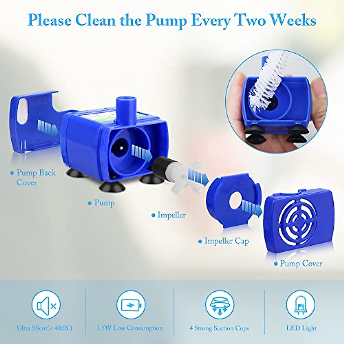 Comsmart Cat Water Fountain, 81 Ounce/2.4 Liters LED Pet Fountain Stainless Steel Automatic Drinking Water Dispenser for Cats, Dogs, Other Pets