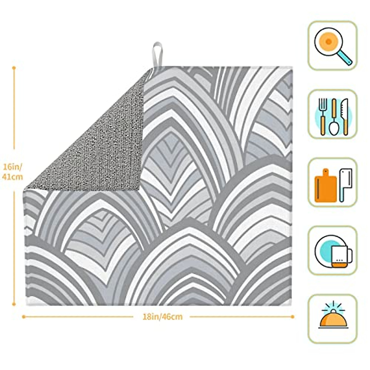 Grey pattern Printed Drying Mat For Kitchen Ultra Absorbent Microfiber Dishes Drainer Mats Non-Slip Silicone Quick Dry Pad - 18 X 16inch