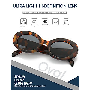 PORADAY Modern Thick Oval Sunglasses for Women Fashion Clout Goggles Retro Narrow Chunky Sun Glasses Gradient Shades Round 90s (Leopard/Grey)