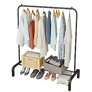 JIUYOTREE Metal Clothing Rack, 43.3 Inches Clothes Garment Coat Rack with Bottom Shelf, Clothing Rack for Hanging Clothes, Coats, Skirts, Shirts, Sweaters, Black