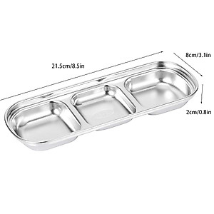 Stainless Steel Sier Sauce Dish Seasoning Dish Snack Plate Divided Food Dipping Bowl Kitchen Tableware for Salt Vinegar Sugar(3 Grids)