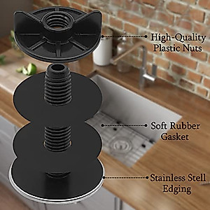 Kitchen Sink Hole Covers Brushed Stainless Steel,Faucet Hole Cover Hole Plug Black, 2Pcs Sink Caps for Top Holes (1.2 to 1.6 Inch in Diameter) (Long threaded shank)