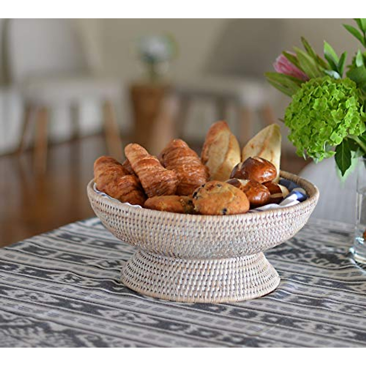 Kouboo La Joll Rattan Fruit Bowl, Large, White-Wash