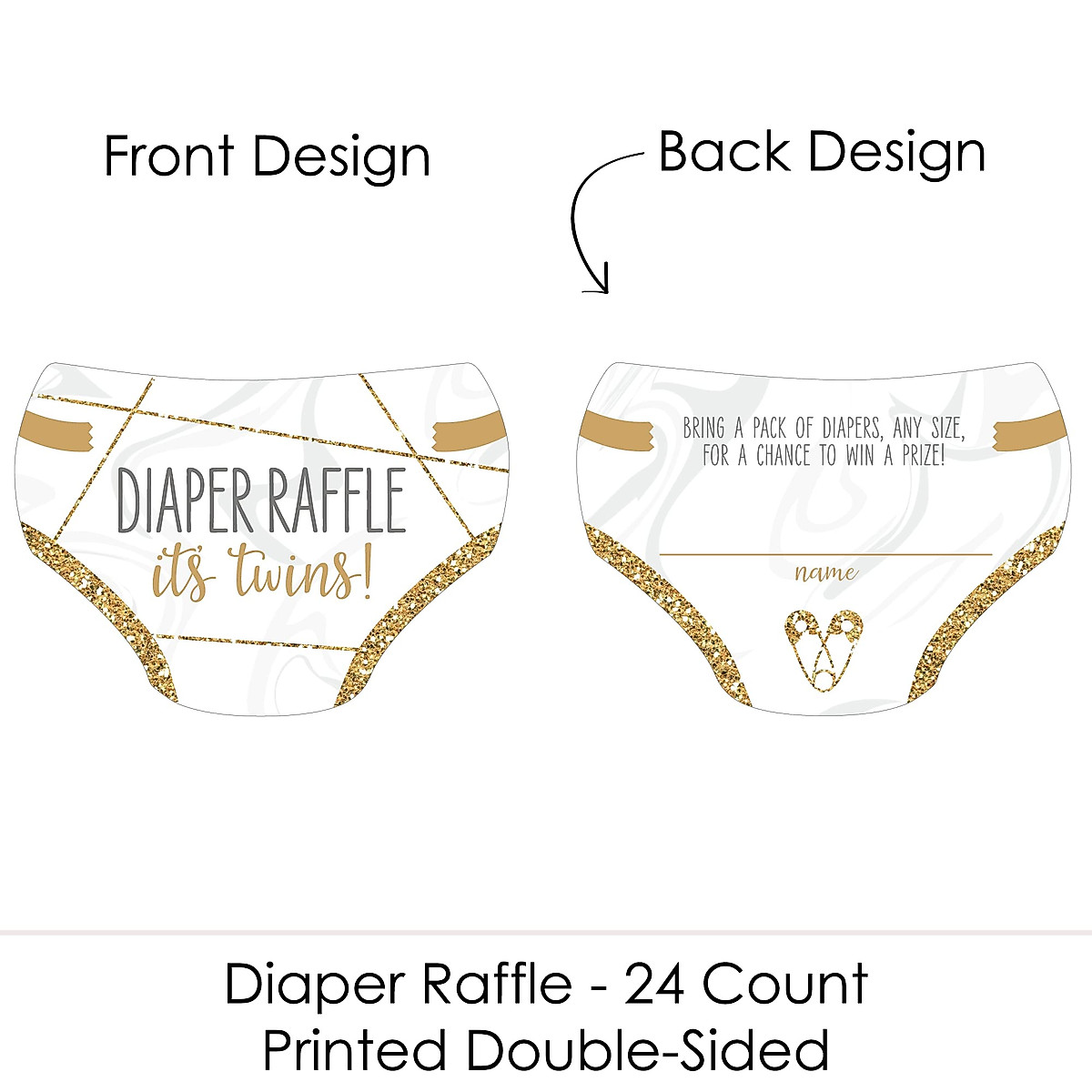 Big Dot of Happiness It’s Twins - Diaper Shaped Raffle Ticket Inserts - Gold Twins Baby Shower Activities - Diaper Raffle Game - Set of 24