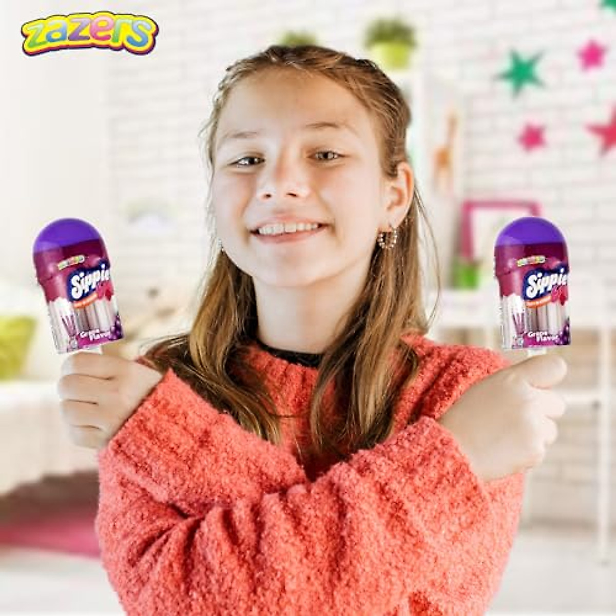 Zazers Sippie Pop Candy Filled Straws - 12 Pack of Grape Flavor Mini Candy Straws Ideal Gift for Easter, Birthday, Christmas, Party Occasions, Family Size Pack, Kosher, Approx. 240 Sticks, Net wt 216g