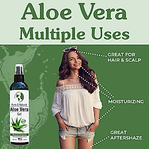 Earth's Daughter Organic Aloe Vera Gel from 100% Pure and Natural Cold Pressed Aloe - Great for Face - Hair - Acne - Sunburn - Bug Bites - Rashes - Eczema - 8 Oz.