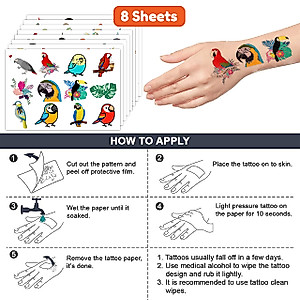 8 Sheets (96PCS) Parrot Bird Temporary Tattoo Stickers Tropical Themed Birthday Party Decorations Supplies Favors For Kids Boys Girls Gifts Classroom School Prizes Rewards
