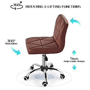 COSVALVE Armless Desk Chair, Low Back 360 Swivel Office Chair, Height Adjustable Executive Conference Task Chair with Rolling Wheels and Diamond Pattern for Home Bedroom Computer Barber, Brown
