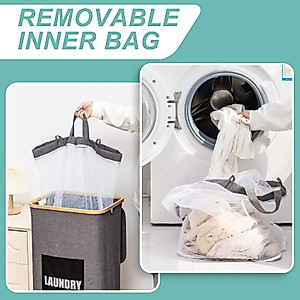 Uross Laundry Hamper with Lid- 100L Large Laundry Basket with Bamboo Handles, Clothes Hamper with Lid for Bedroom, Tall Laundry Hamper Basket with Lid, Big Dirty Clothes Hamper for Laundry, Grey