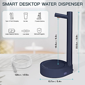 Water Dispenser for 5 Gallon Bottle, Intelligent Desktop Water Dispenser Countertop for Universal Bottles Portable Electric Water Pump Smart Table Water Dispenser for Bedside, Office, Home (Dark Blue)