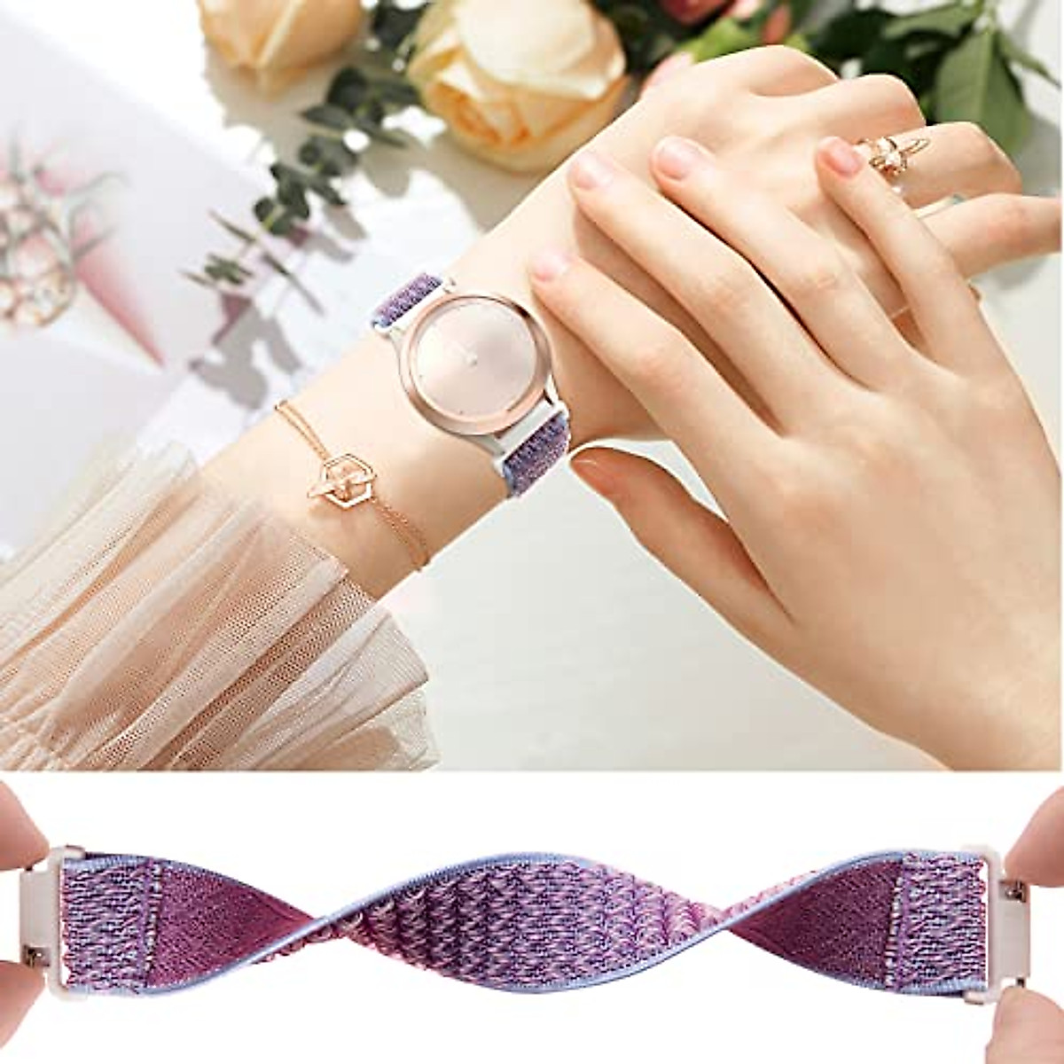 Farluya 3 Pack 18mm Stretchy Nylon Watch Bands for Fossil Women's Gen 5E 42mm / Gen 6 42mm,Soft Quick Release Wristband Loop Elastic Strap for Fossil Venture Gen 4 HR/Gen 3 Women Men