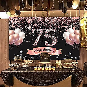 Trgowaul 75th Birthday Decorations for Women Rose Gold Birthday Backdrop 5.9 X 3.6 Fts Happy Birthday Party Suppiles Photography Supplies Background Happy 75th Birthday Banner