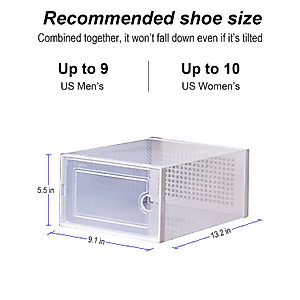 Shoe Storage Box 12 Pack Clear Plastic Foldable Shoe Rack Bin Sneaker Container Stackable Shoe Shelf Case Shoes Organizer for Closet Organizador de Zapatos (12boxes white medium)