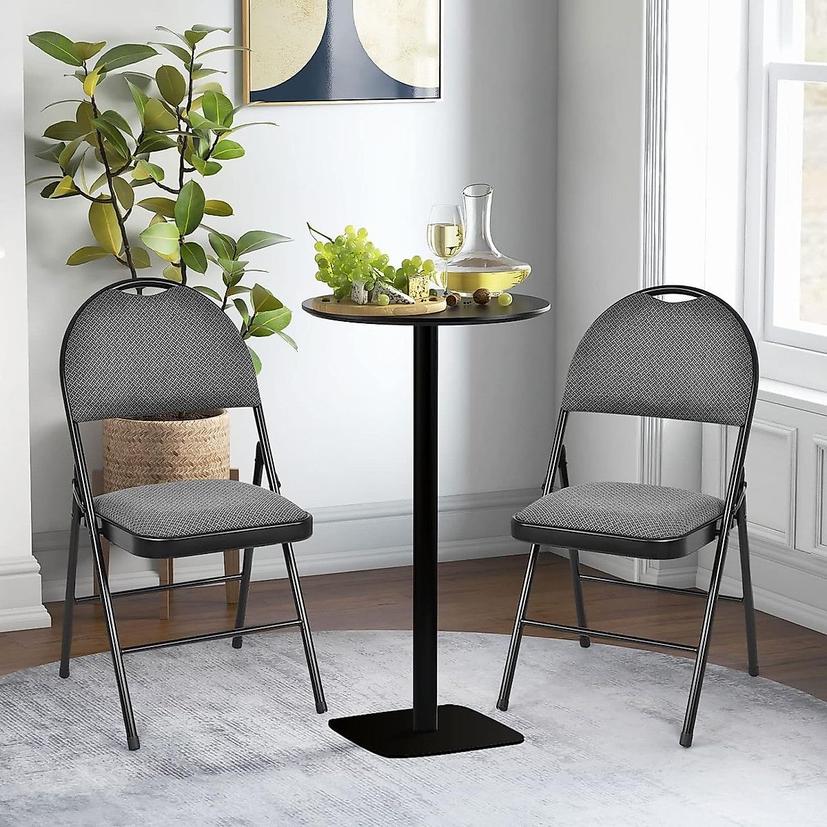 GOFLAME 4 Pack Folding Chairs, Heavy Duty Foldable Chairs with Cushioned Seat & Back, Padded Dining Chairs with Metal Frame for Indoor Outdoor Home Office Event Wedding Party, Gray