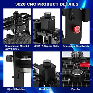 500W CNC Machine for Metal, 3020 CNC Router Machine for Stainless Steel Acrylic PCB PVC Wood Carving Milling Engraving, Linear Guideway Structure Engraver with Working Area 11.8 x 7.9 x 2.9"