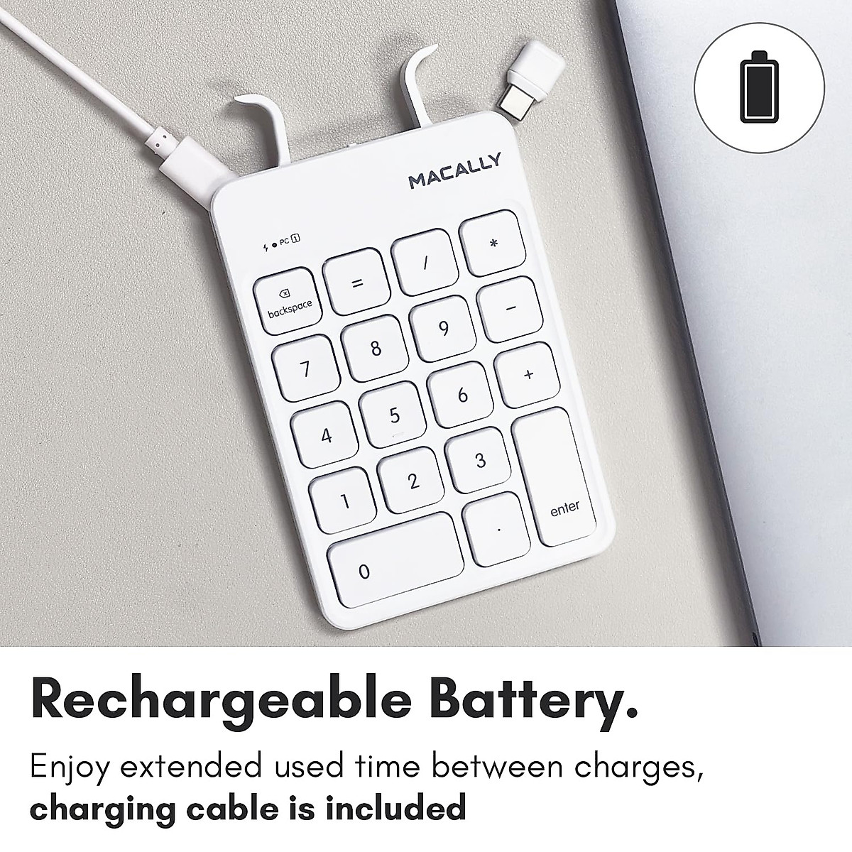 Macally USB C Wireless Number Pad | Numeric Keypad for Mac Macbok iMac | Wireless 10 Key for Laptop PC Computer Notebook Surface Chrome (2.4G USB) Perfect for Data Entry Numpad Number Keyboard