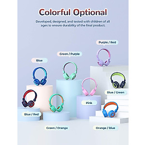 iClever Kids Bluetooth Headphones, BTH02 Kids Headphones with MIC, 22H Playtime, Bluetooth 5.0 & Stereo Sound, Foldable, Adjustable Headband, Childrens Headphones for iPad Tablet School (Blue)