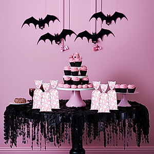 JarThenaAMCS 150Pcs Halloween Cellophane Bags with 200Pcs Twist Ties Pink Ghost Gift Bags Trick or Treat Candy Goodie Party Favor Bags for Halloween Party Favor Supplies