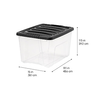 IRIS USA 40 Quart Stackable Plastic Storage Bins with Lids and Latching Buckles, 4 Pack - Clear/Black, Containers with Lids and Latches, Durable Nestable Closet, Garage, Totes, Tubs Boxes Organizing