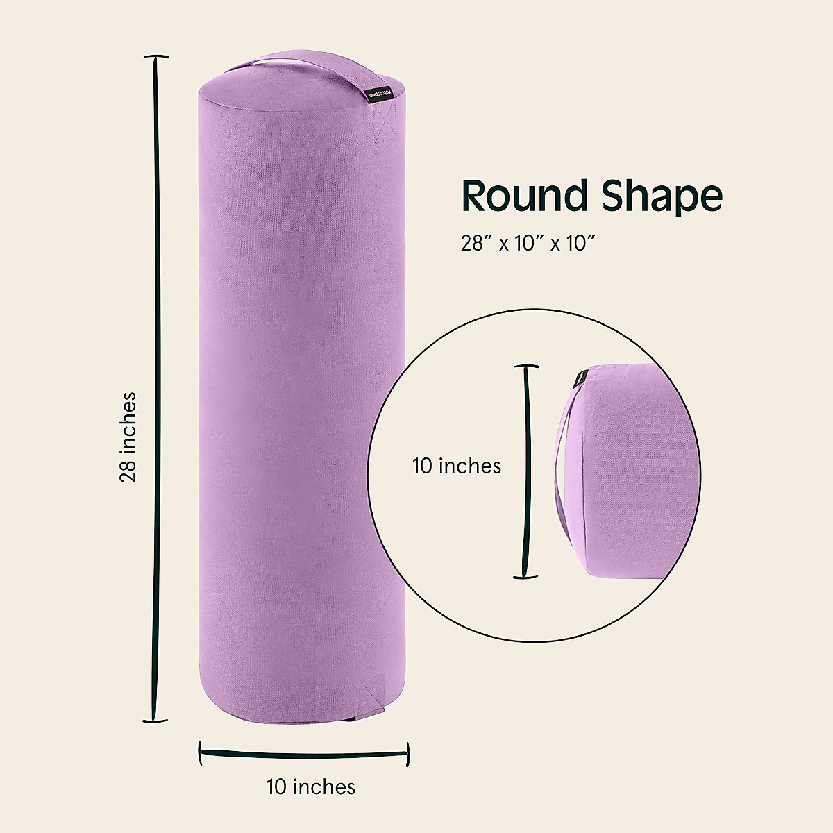 Retrospec Sequoia Yoga Bolster Pillow - Meditation Cushion for Yoga Practices - Includes Machine Washable 100% Cotton Cover & Durable Carry Handle; Round, Wisteria