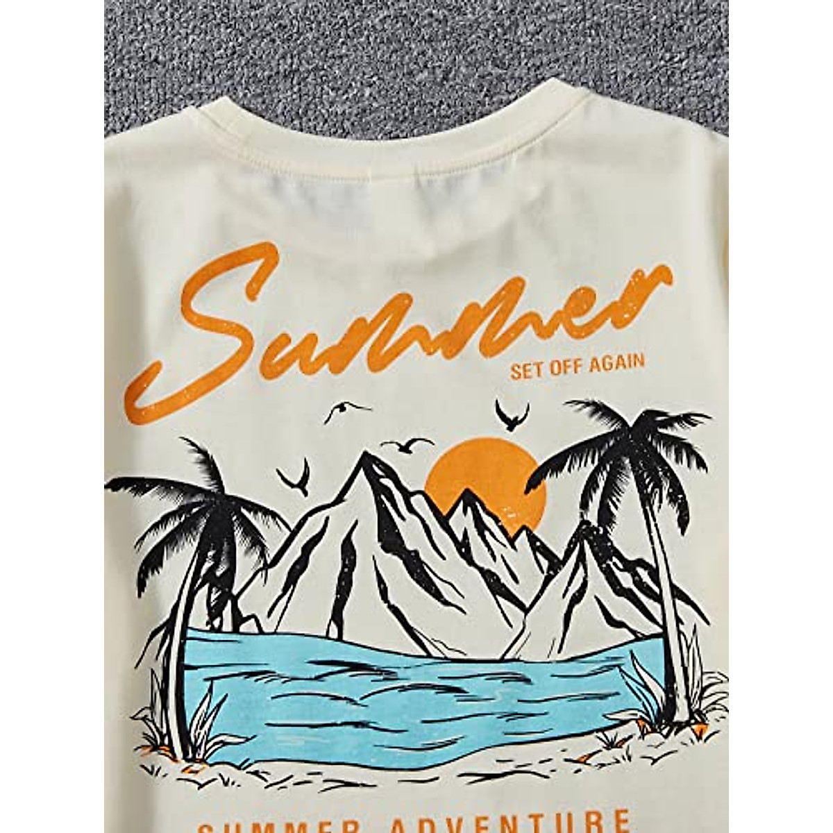 COZYEASE Boys' Oversized Letter Graphic Print Tee Top Round Neck Short Sleeve Casual Summer T Shirt Beige 10Y